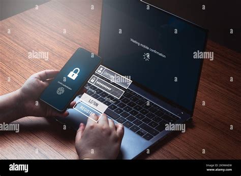 Woman Using Smartphone To Login Waiting For Scanner Authentication On