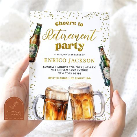 Modern Beer Cheers Retirement Party Invitation Elegant Gold Glitter