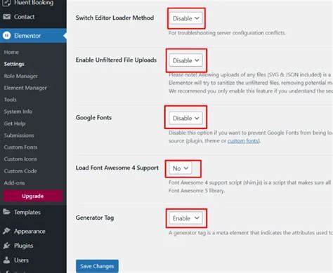 Optimize Elementor Settings