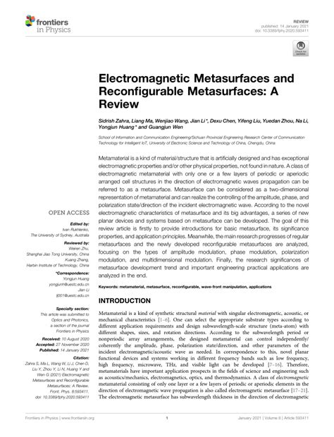 Pdf Electromagnetic Metasurfaces And Reconfigurable Metasurfaces A Review