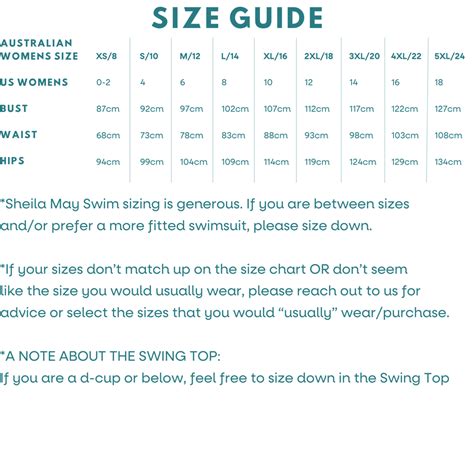 Sizing Chart Sheila May Swim Australia