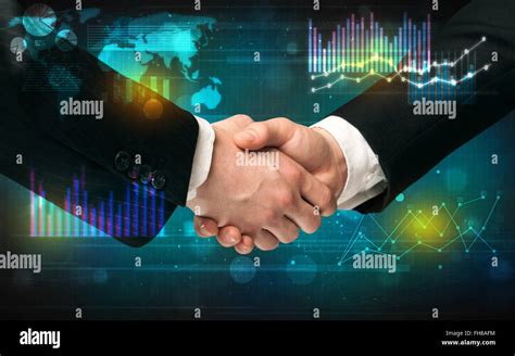 Handshake With Diagrams Stock Photo Alamy