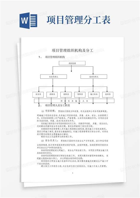 项目管理组织机构及分工Word模板下载 编号qngbazoj 熊猫办公