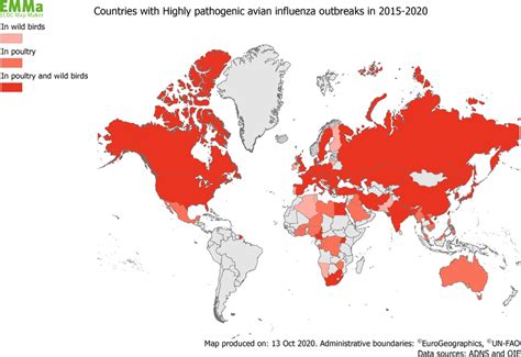 Map Of Countries Where Outbreaks Of Hpai Were Reported In Wild Birds