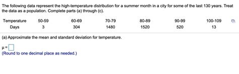 Solved The Following Data Represent The High Temperature Chegg