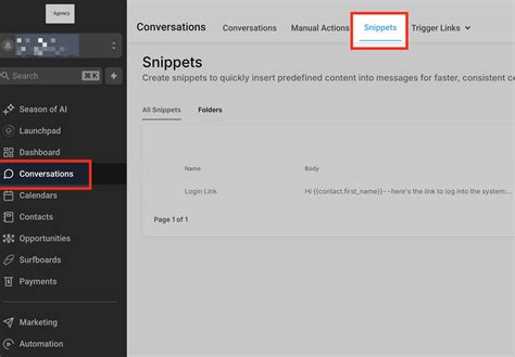 Conversations Snippets Highlevel Support Portal