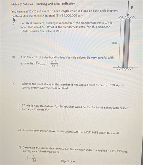 Solved F Notes Columns Buckling And Axial Deflection You Chegg