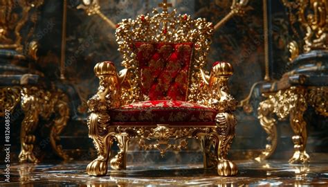 Visualize A Majestic Throne Room With A Gilded Scepter And Crown On A