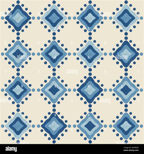 Geometric Monochrome Ethnic Seamless Pattern Textured Blue Rhombus And Dots Background Design