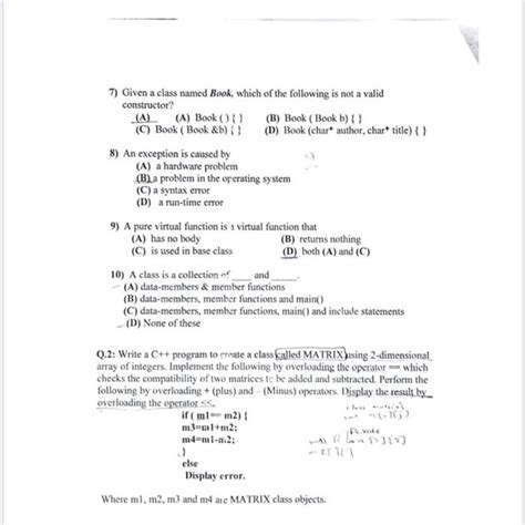solved 7 given a class named book which of the following