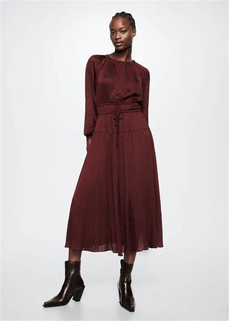 Pleated Satin Dress Women Mango Usa Robe Plissée Robes Prêt à