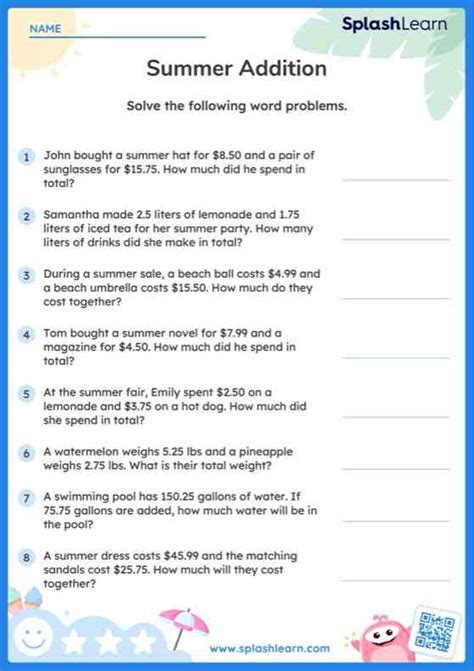 Decimal Addition Word Problems Worksheets Free And Printable Splashlearn