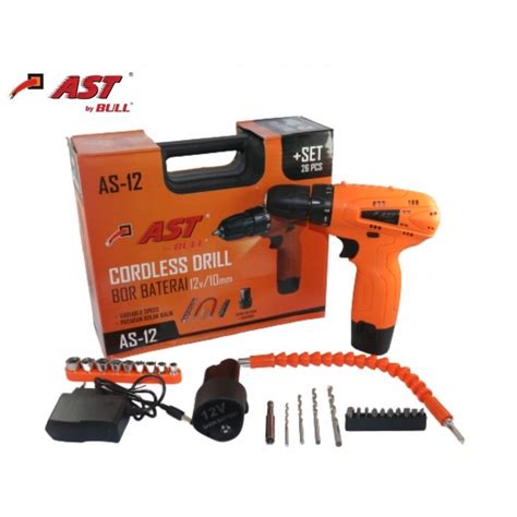 Jual Ast As 12 Mesin Cordless Drill 10mm Set 26pcs Ast Tool Bor