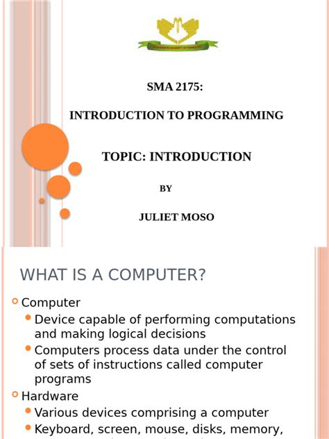 Sma 2175 Lecture 1introduction Pdf C Programming Language