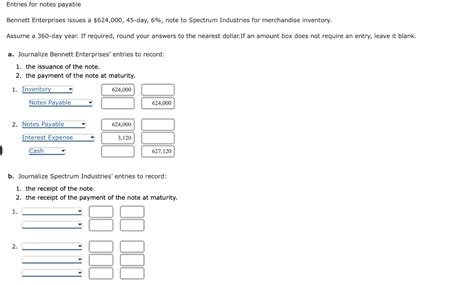 Solved Entries For Notes Payable Bennett Enterprises Issues