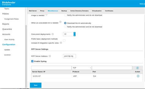 Syslog Configuration On Bitdefender GravityZone SGBox Next Generation SIEM SOAR