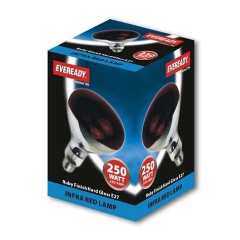 Eveready Watt Finish Hard Glass Edison Screw E Infra Heat Lamp Bulb W Ruby Red On OnBuy