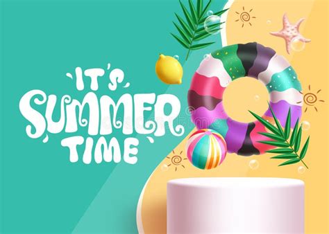 Summer Time Podium Clipart Poster Design. Summer Time Greeting Text in Green and Yellow Abstract ...