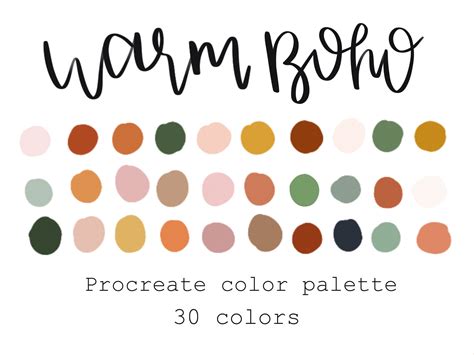 Warm Boho Procreate Palette Color Palette Etsy