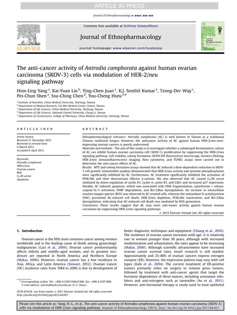 Pdf The Anti Cancer Activity Of Antrodia Camphorata Against Human Ovarian Carcinoma Skov 3