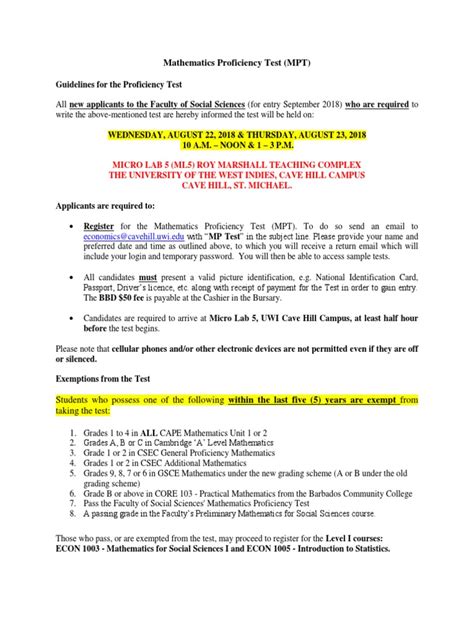 Mathematics Proficiency Test Guidelines Pdf Pdf Variable