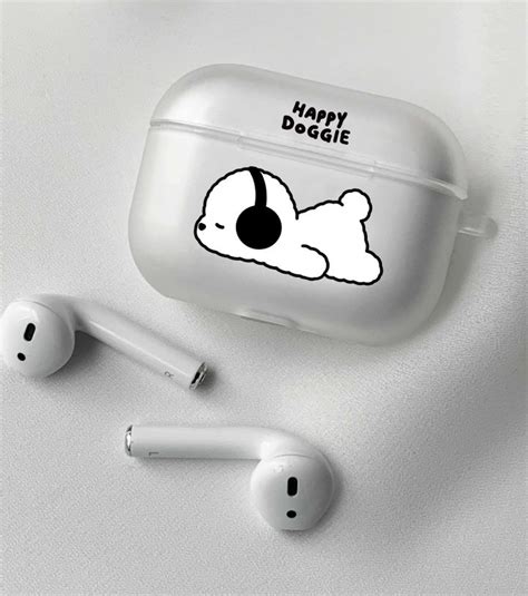 알로오브제 해피비숑 일러스트 심플 에어팟케이스 에어팟프로2 에어팟3세대 귀여운 디자인 일러스트 파스텔톤 투명 반투명케이스 강아지생일선물 케이스