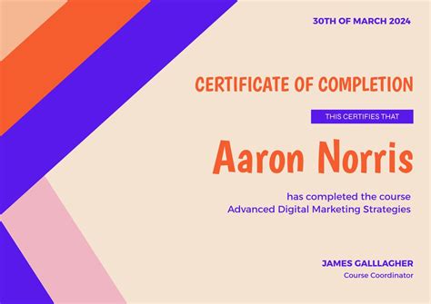 Vibrant Modern Certificate Template For Course Completion Download Free Template From Pikwizard