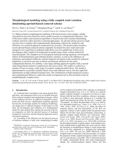 Pdf Morphological Modeling Using A Fully Coupled Total Variation