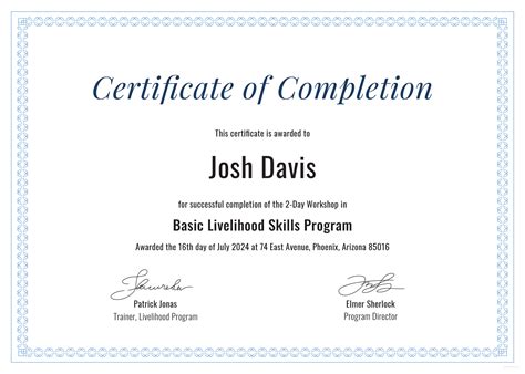 Sample Completion Certificate Template In Adobe Photoshop Illustrator Indesign