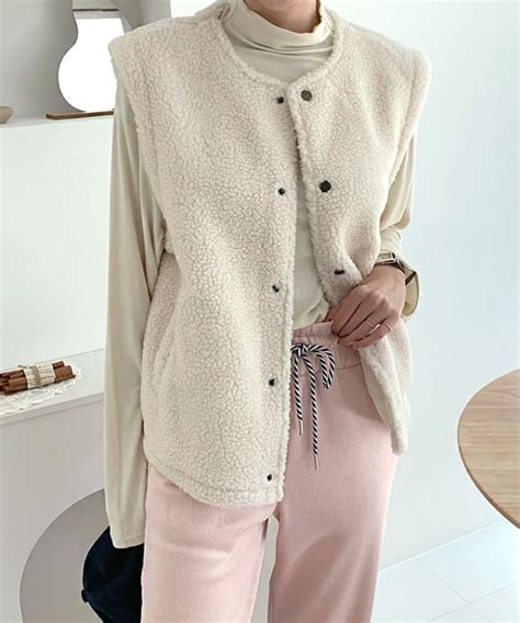 S 3xl 양털 덤블 후리스 뽀글이 조끼 베스트 포켓 밍크퍼 방한 보온 빅사이즈 남녀공용 에이블리