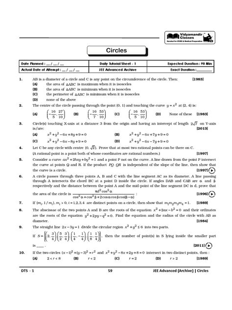 Circle Jee Advanced Dts 1 Pdf Circle Elementary Geometry