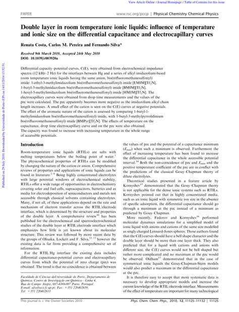 Pdf Double Layer In Room Temperature Ionic Liquids Influence Of Temperature And Ionic Size On