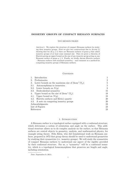Pdf Isometry Groups Of Compact Riemann Surfaces