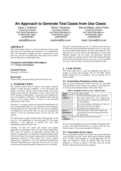 pdf an approach to generate test cases from use cases