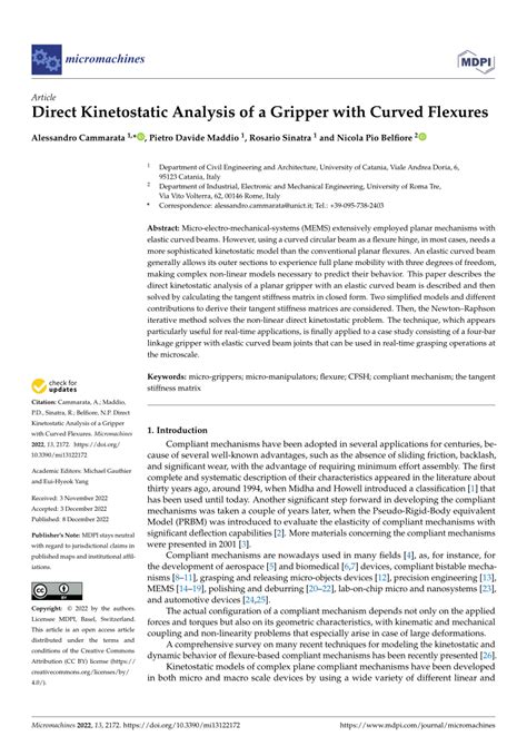 Pdf Direct Kinetostatic Analysis Of A Gripper With Curved Flexures