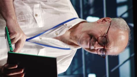 Vertical Computer Scientist Optimizes Data Center Stock Footage Video