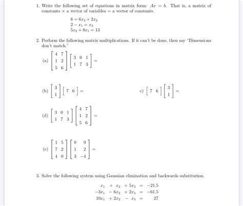 Solved Write The Following Set Of Equations In Matrix Chegg
