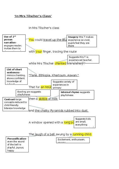 In Mrs Tilschers Class Carol Ann Duffy Annotated Poem By Mairi Innes