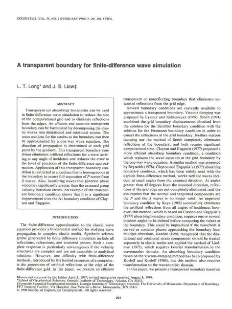 PDF A Transparent Boundary For Finite Difference Wave Simulation