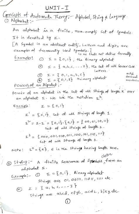 Toc Unit 1 Theory Of Computation Unit 1 Notes Mr 21 O Alphabet An