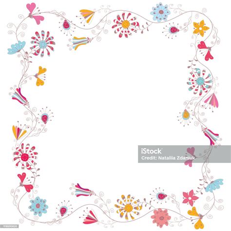 꽃 배경입니다 꽃입니다 만화입니다 귀 엽 다 곱슬 머리입니다 잡종입니다 여러 가지 빛깔 장식 패턴입니다 프레임입니다 테두리입니다 계절에 대한 스톡 벡터 아트 및 기타 이미지