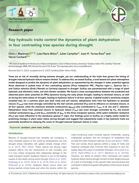 Pdf Key Hydraulic Traits Control The Dynamics Of Plant Dehydration In
