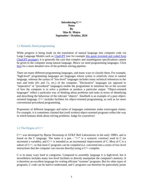 Introducing C Plus Plus Lecture Notes Pdf Integer Computer