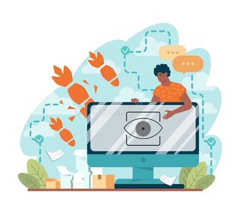 Cyber Or Web Security Specialist Black Male Character Works On Digital Stock Vector