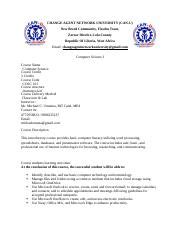 COSC Syllabus Docx CHANGE AGENT NETWORK UNIVERSITY CAN U New Breed Community Fissebu Town