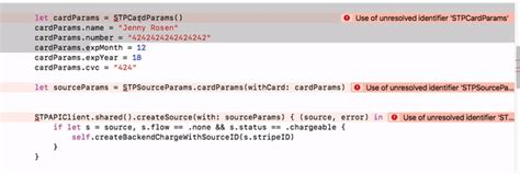 Ios Use Of Unresolved Identifier Stpcardparams In Swift Stack Overflow