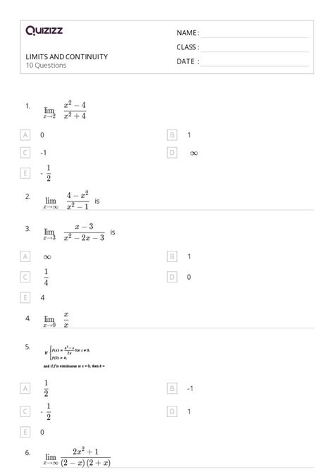 50 Limits And Continuity Worksheets On Quizizz Free And Printable