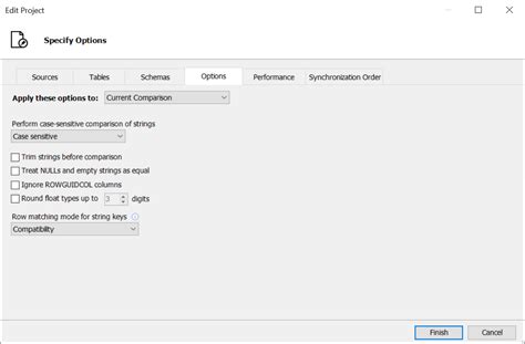 sql data examiner comparison options