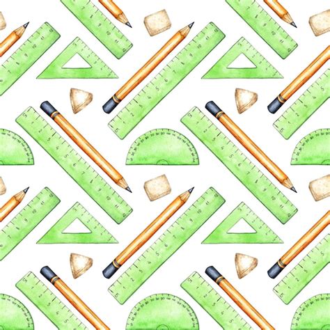 Premium Photo Pattern Ruler Pencil Eraser Watercolor