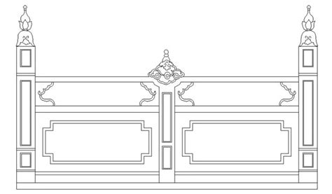 A Drawing Of A Gate With Two Pillars And An Ornamental Design On The Front Door